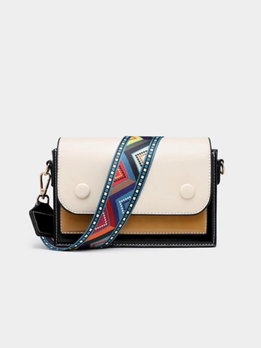 Pu Leather Colorful Wide Strap Crossbody Bag