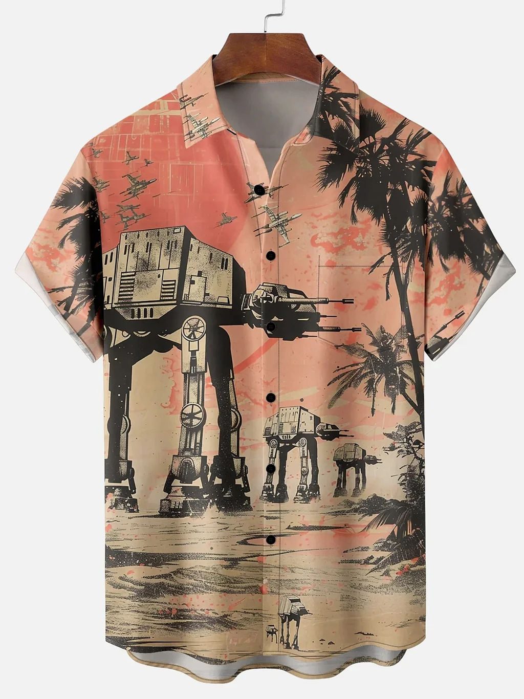 Men's Retro Space Mech Print Shirt