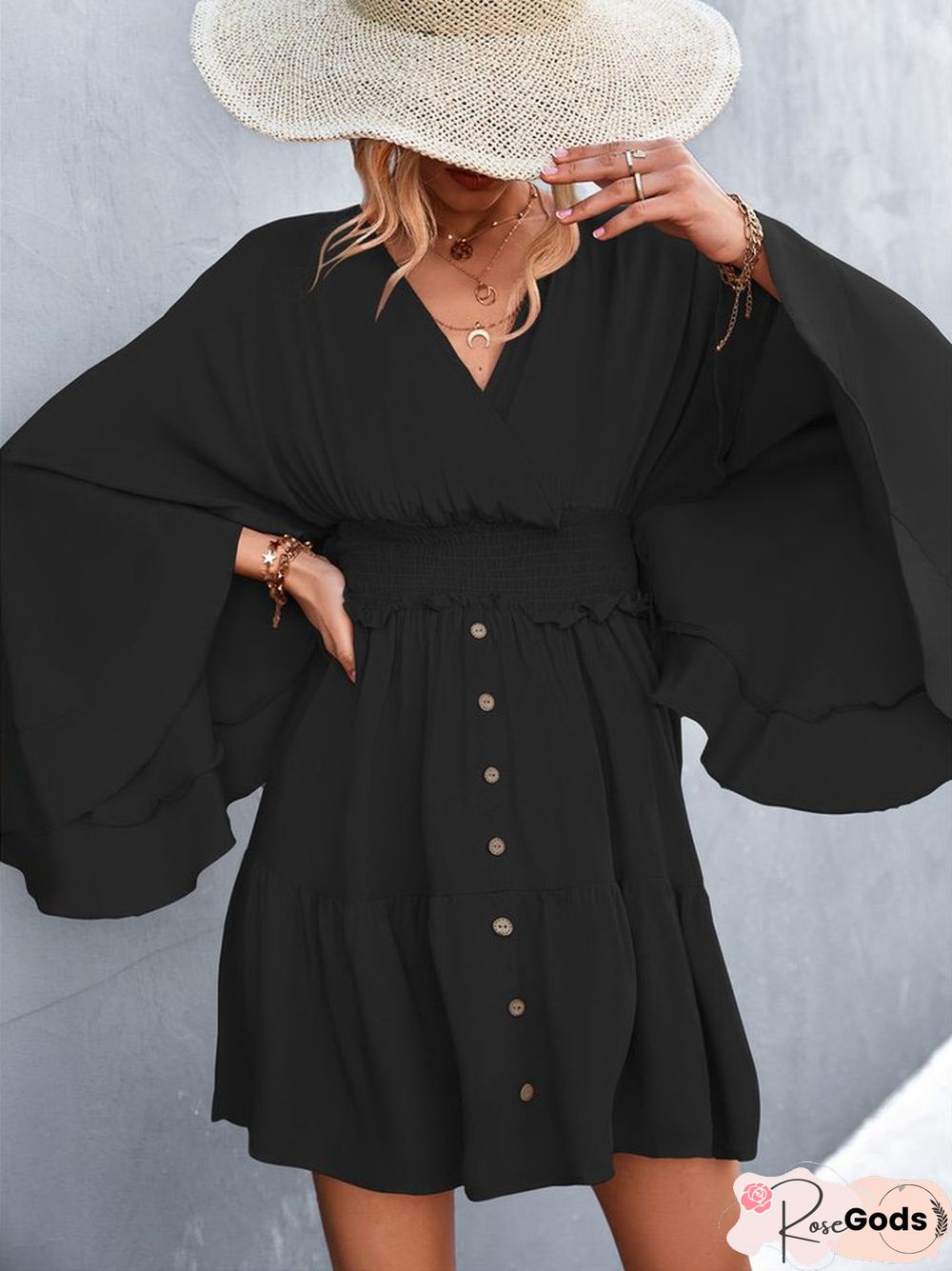Cropped Open Back Lace Up Waist Dress Black Dresses