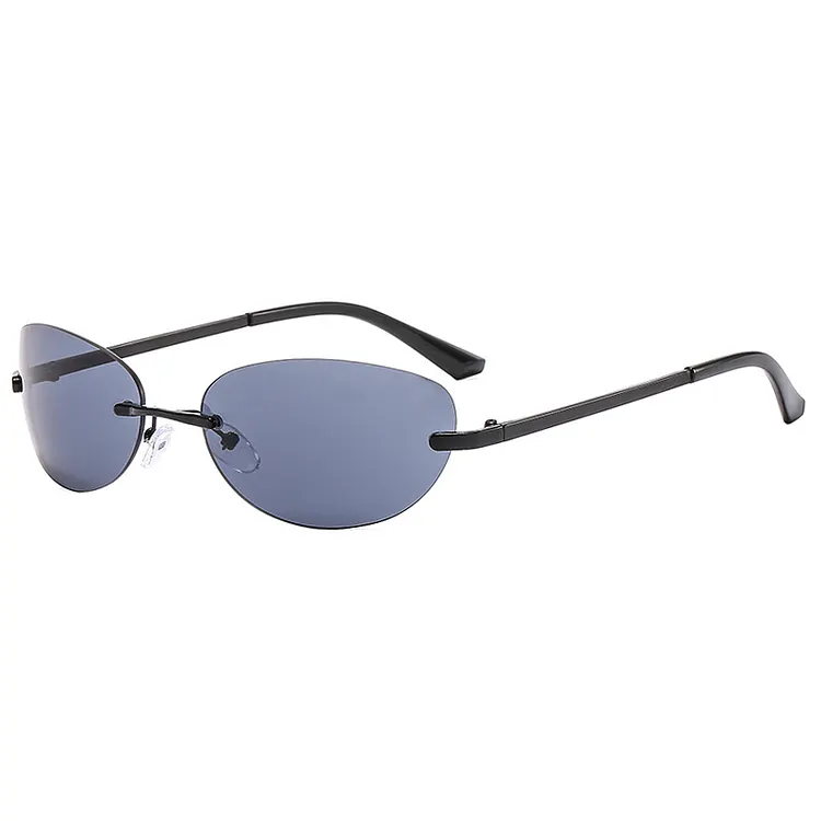 Retro Frameless Sun Glasses Elliptical Sunglasses Y2K Metal Street ...