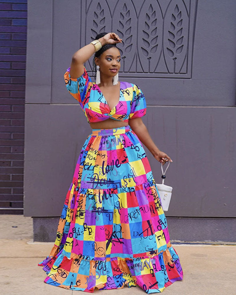 COLORED LATTICE SKIRT SET