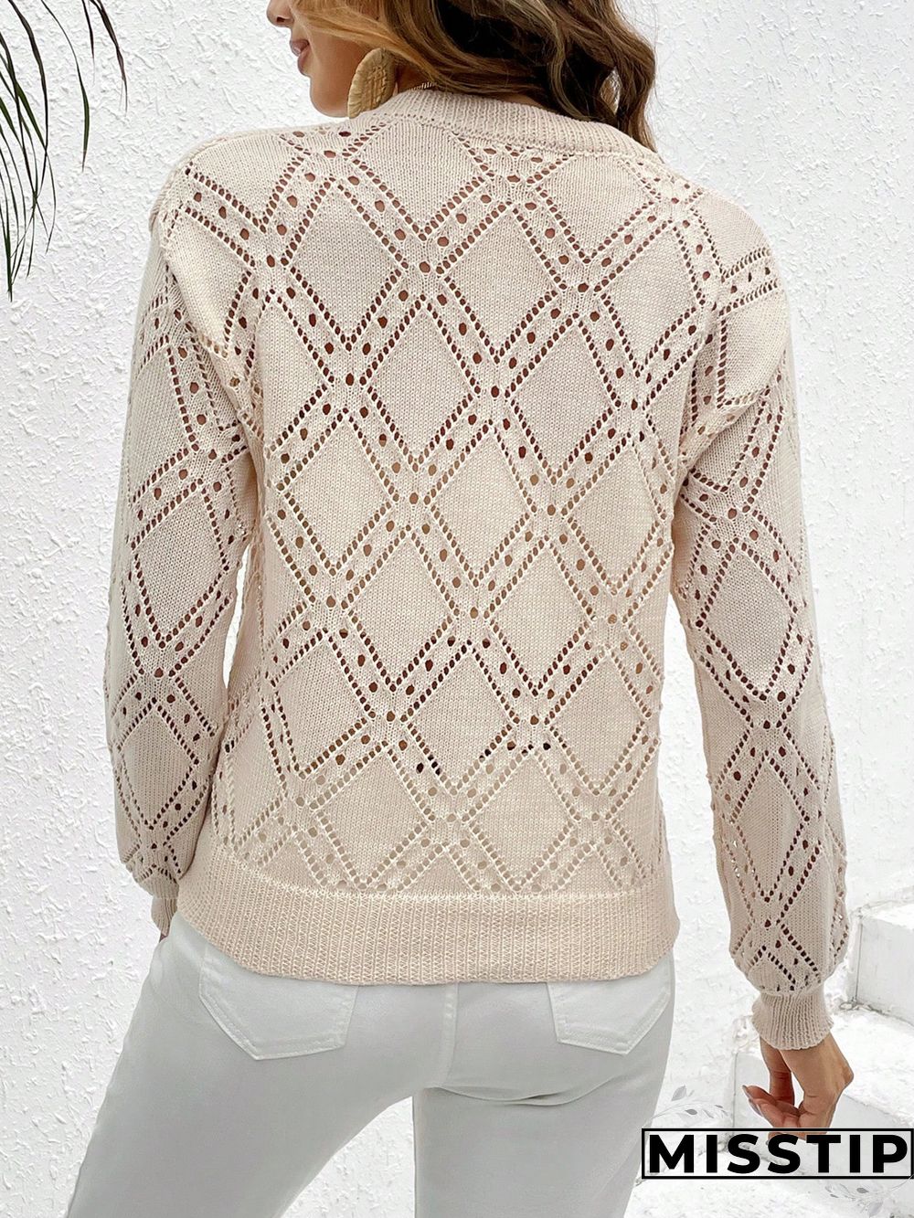 Pointelle Knit Drop Shoulder Sweater - MissTip