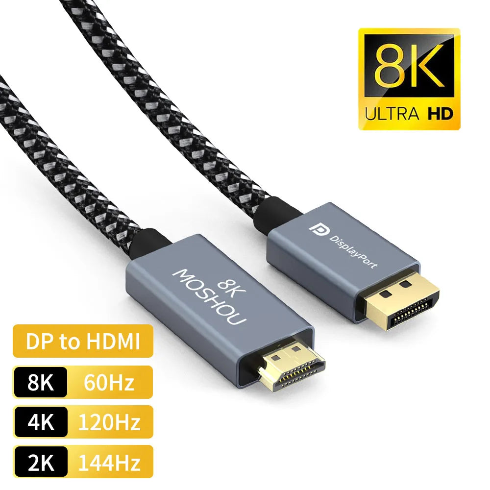 DisplayPort 1.4 to HDMI 2.1 Cable - 8K@60Hz, 4K@120Hz, Mini DP to HDMI ...