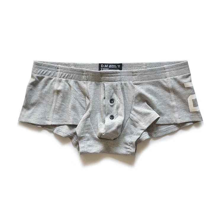 Men's sexy simple boxer briefs solid color button convex bag boxer briefs