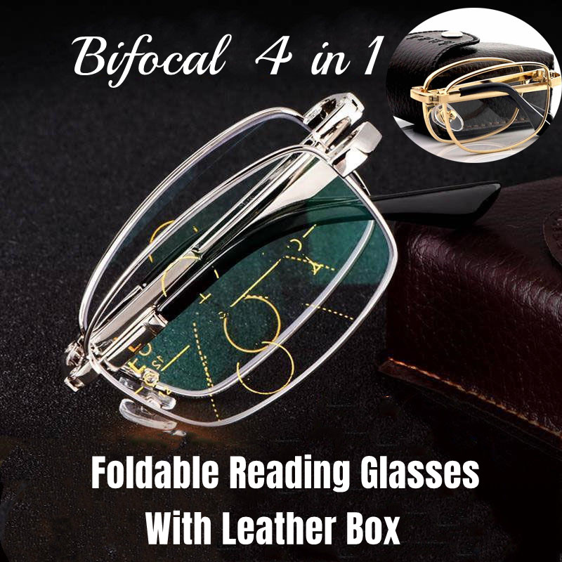 Folding Reading Glasses with Leather Box Unisex Collapsible Metal ...