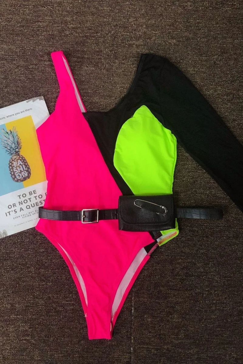 Sheer Mesh One Piece Swimsuit With Fanny Pack