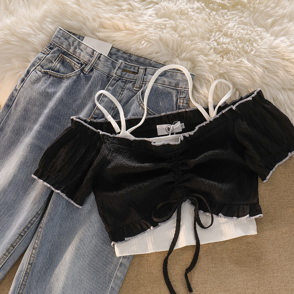 Two-piece Cropped Drawstring Top