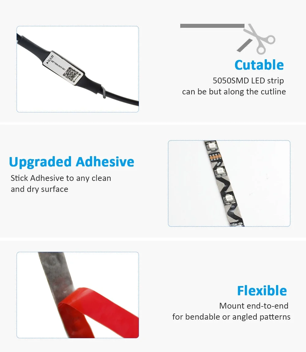 Led Strip Light RGB 5050SMD DC 5V Flexible Ribbon 2835SMD 1M 2M 3M Tape ...