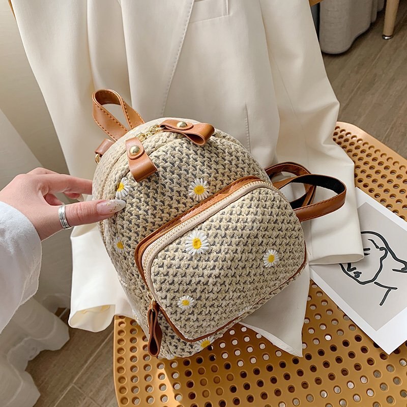 Bohemia Summer Tiny Daisy Weave Backpacks Fashion Cherry PU Backpack ...