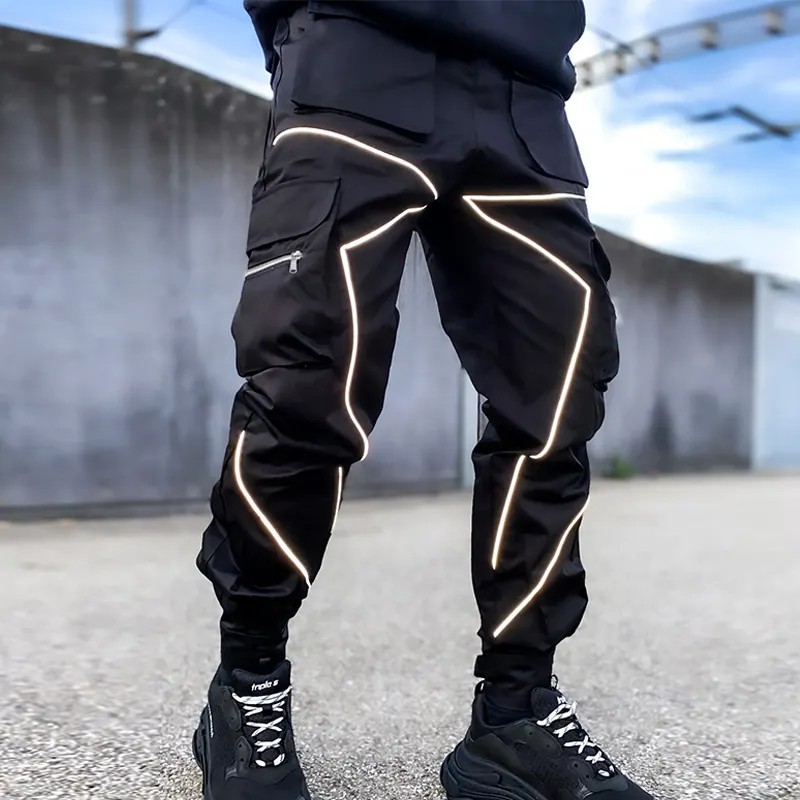 Trendy Brand Loose Straight Cargo Pants Multi-pocket Drawstring ...