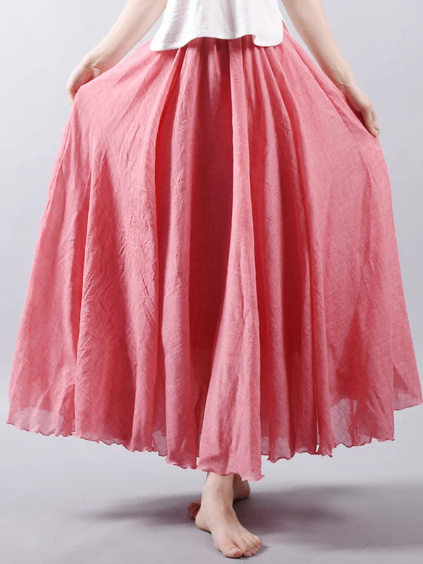 Relaxed Sophistication: A-Line Solid Color Skirts with Elastic Waist
