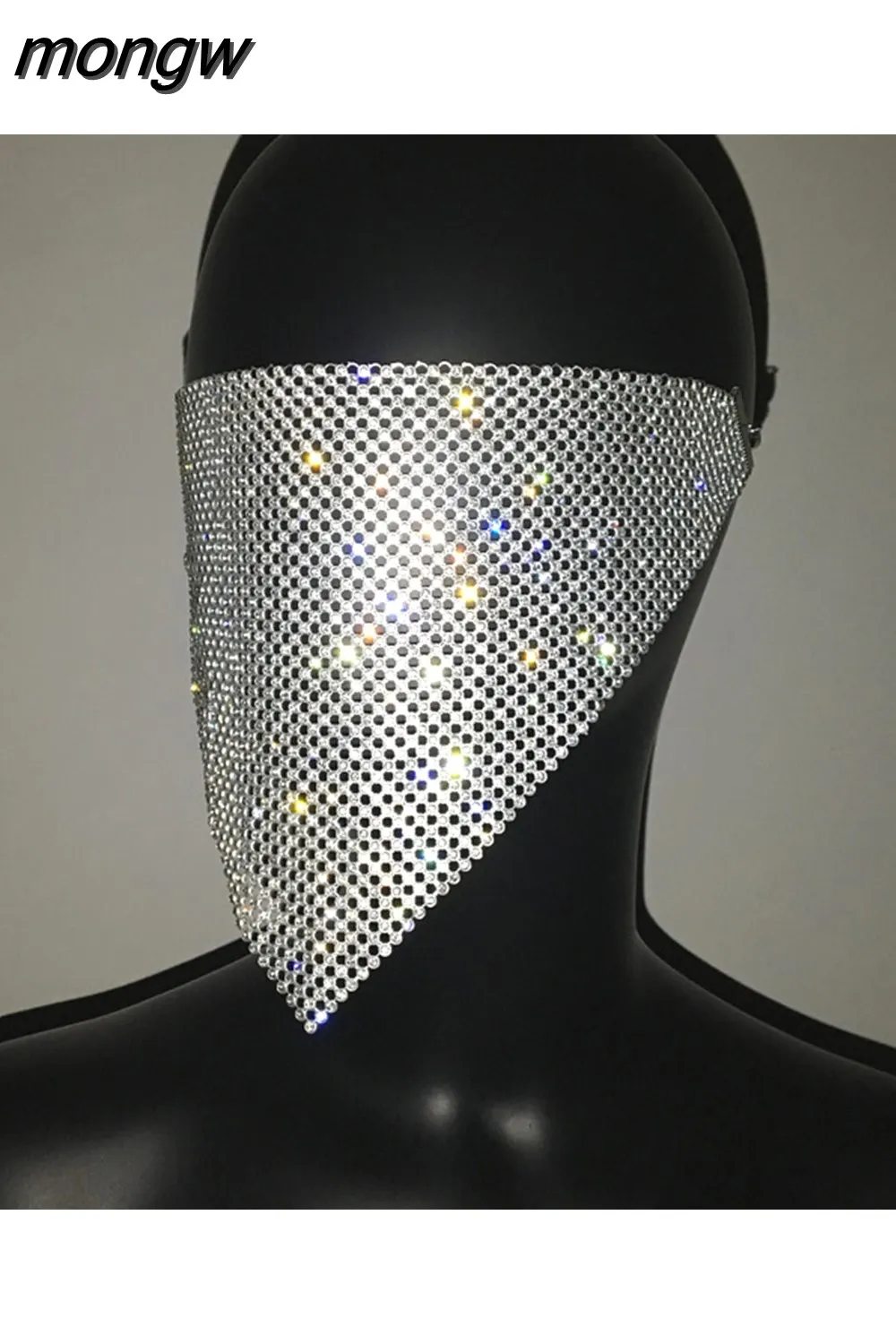 mongw Rhinestone Crystal Mask Adjustable Chain Metal Masquerade Ball ...