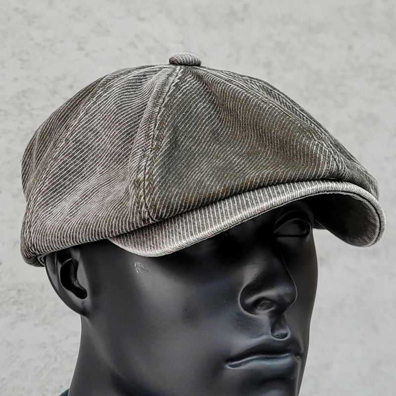 Vintage Gray Washed Cotton Octagonal Beret