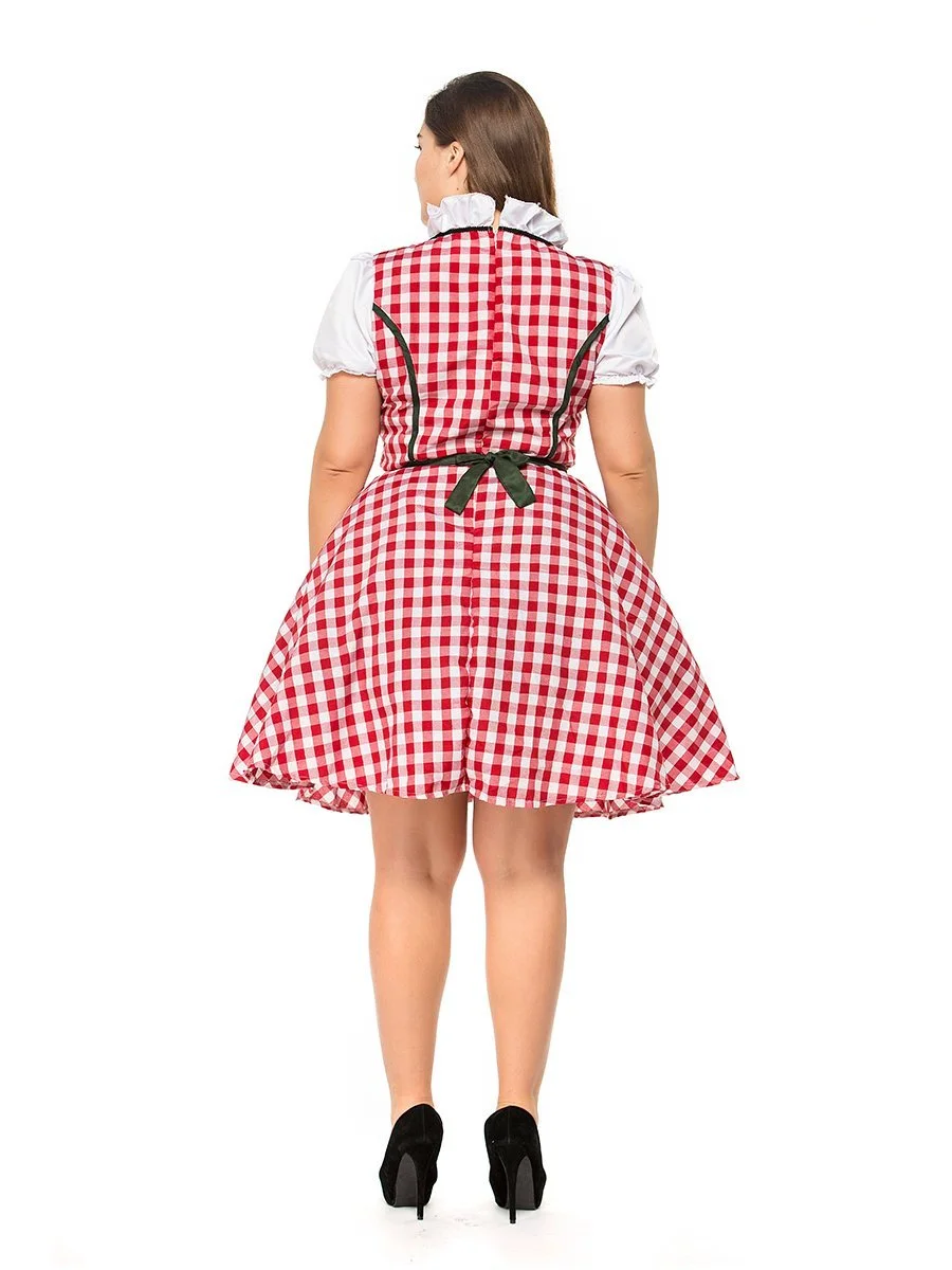 Womens Plus Size Red Plaid Dress Oktoberfest Fraulein Costume