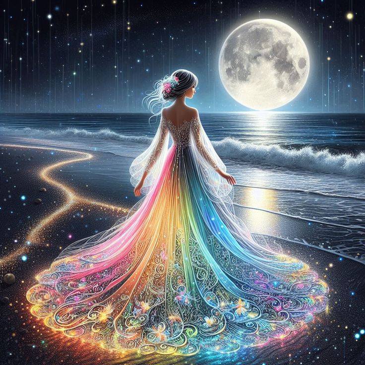 Moon Beauty (velvet cloth) AB drill full round/square diamond painting
