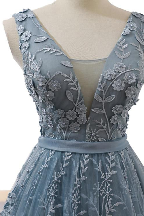 Daisda Elegant V-Neck Mermaid Sleeveless Evening Dress With Appliques