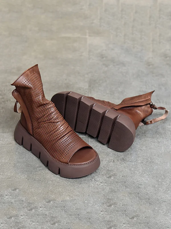 Urban Zipper Hollow Platform Shoes in Sleek Black and Brown