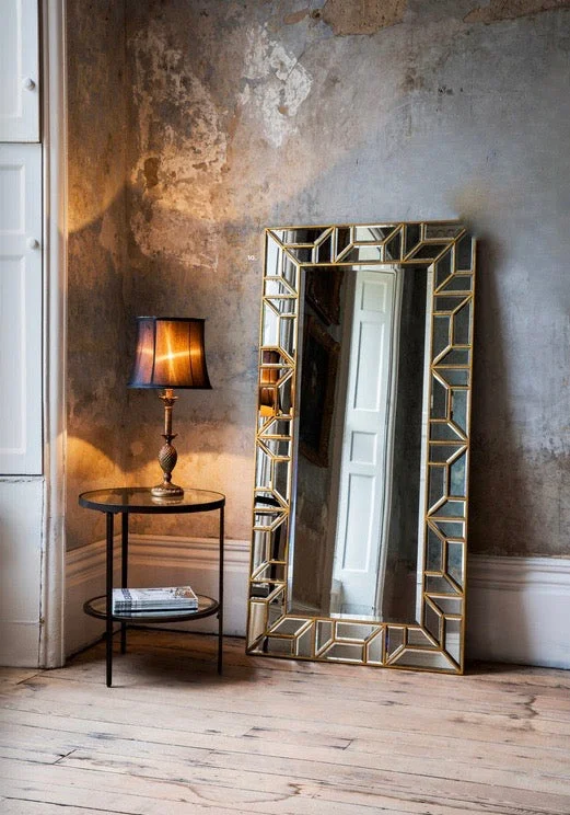 Large Rectangle Gold And Bevelled Mirror
