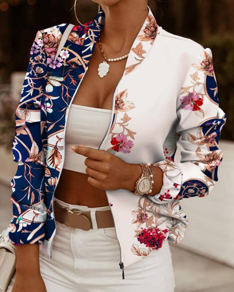 Zip Floral Print Jacket