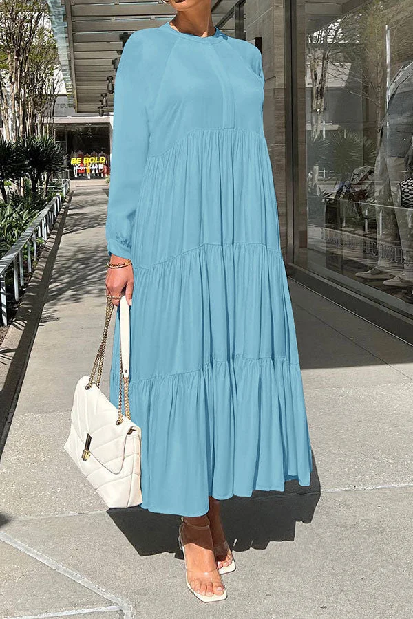 Solid Color Casual Tiered Ruffle Midi Dress