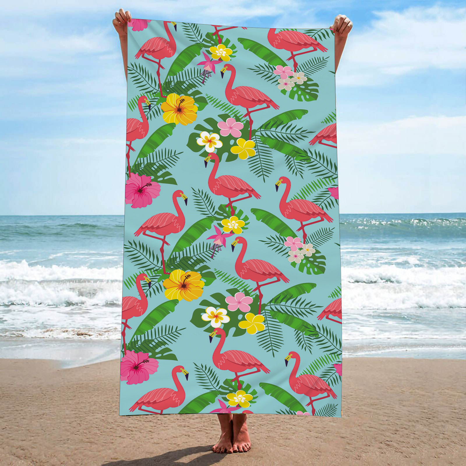 Flamingo Print Beach Towel Poster Sweat Towel