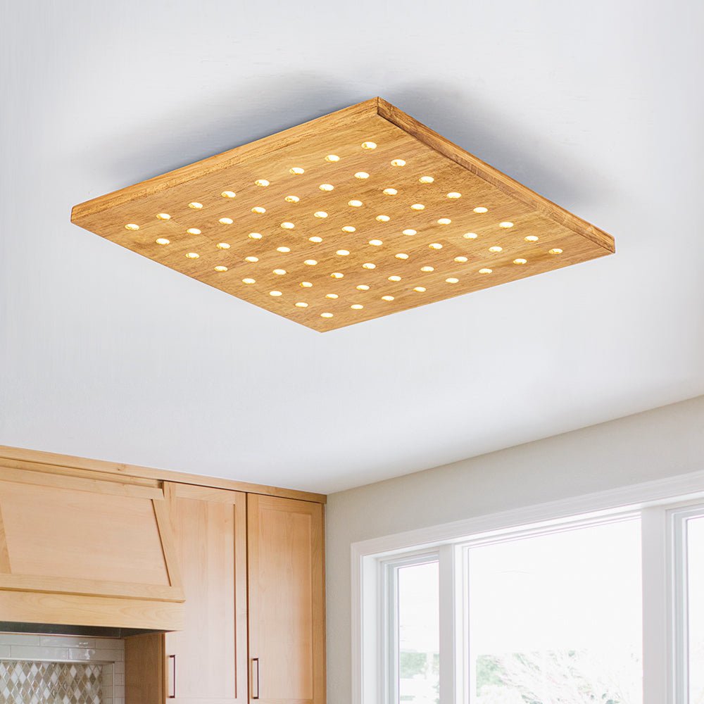 Farmhouse Oak Wood Square LED Ceiling Light | Dimmable & Modern ...