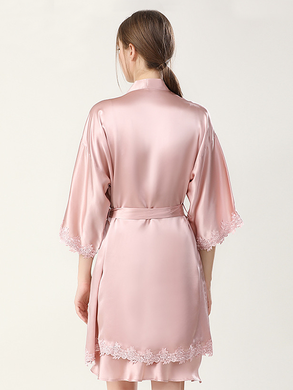 Realsilklife | Sexy Solid Lace Silk Robe Women Style
