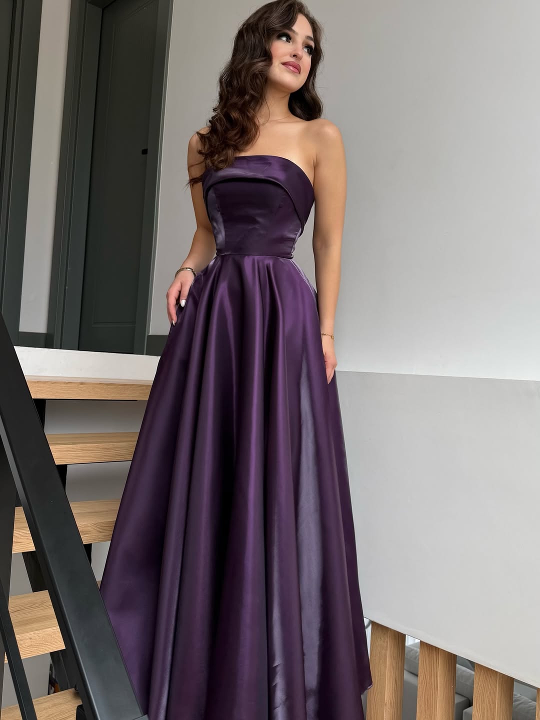 Elegant Dark Purple Straight Across Strapless Pleated A-Line Prom Dress ...