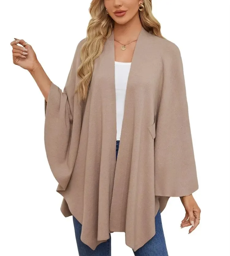 🔥elegant shawl wraps soft open front poncho sweater