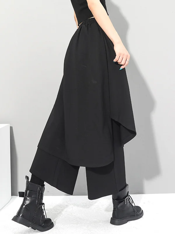Irregular Elastic Waist Wide Leg Solid Color Pants