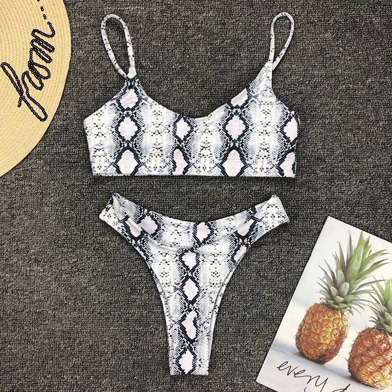 Sexy Snake Print Bikini 2021 Swimwear Women Thong Brazilian Bikinis Set ...