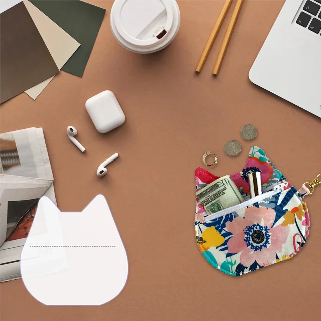 Cute Cat Zipper Pouch Template Ruler - With Instructions