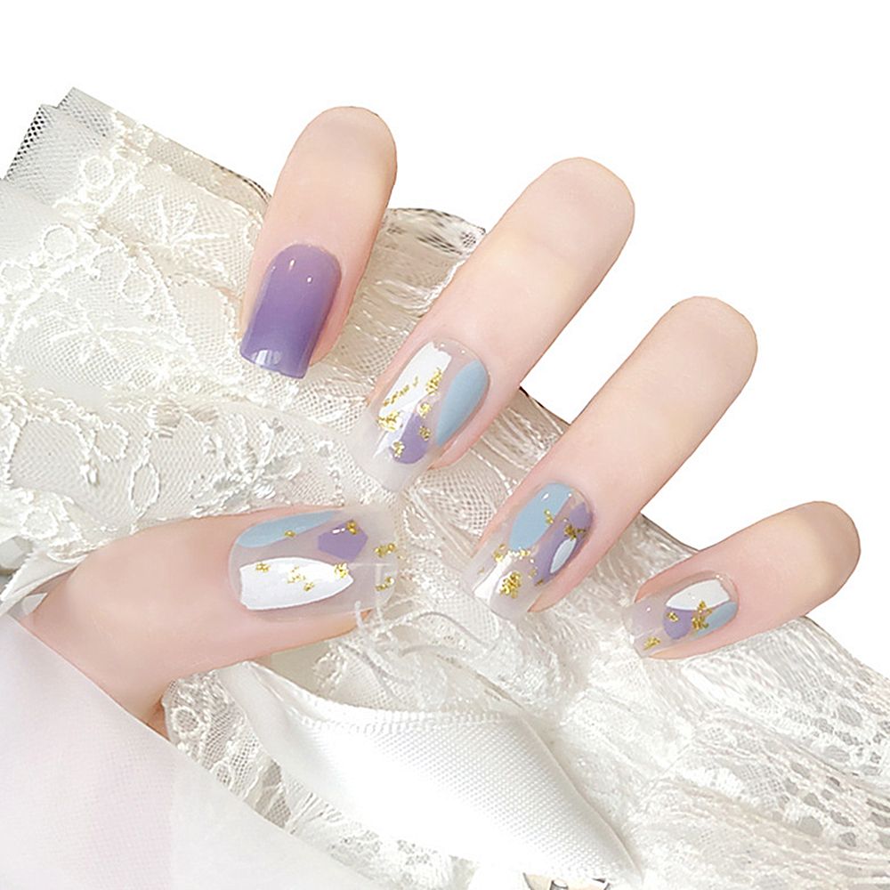 Churchf Cute Short Flat Head False Nails Leopard Irregular Graffiti ...