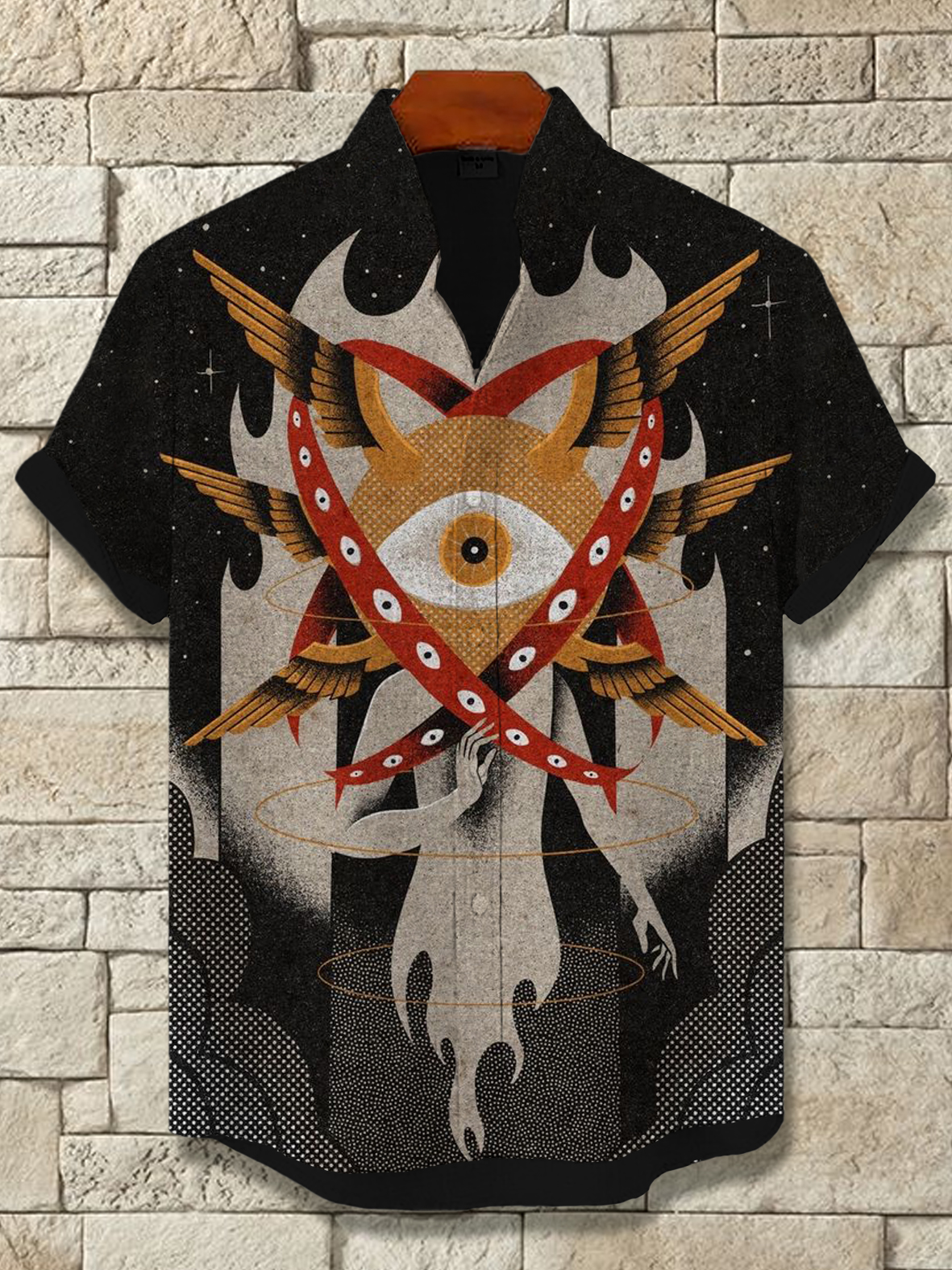 Men's Cthulhu Angel Eye Art Print Linen Blend Shirt