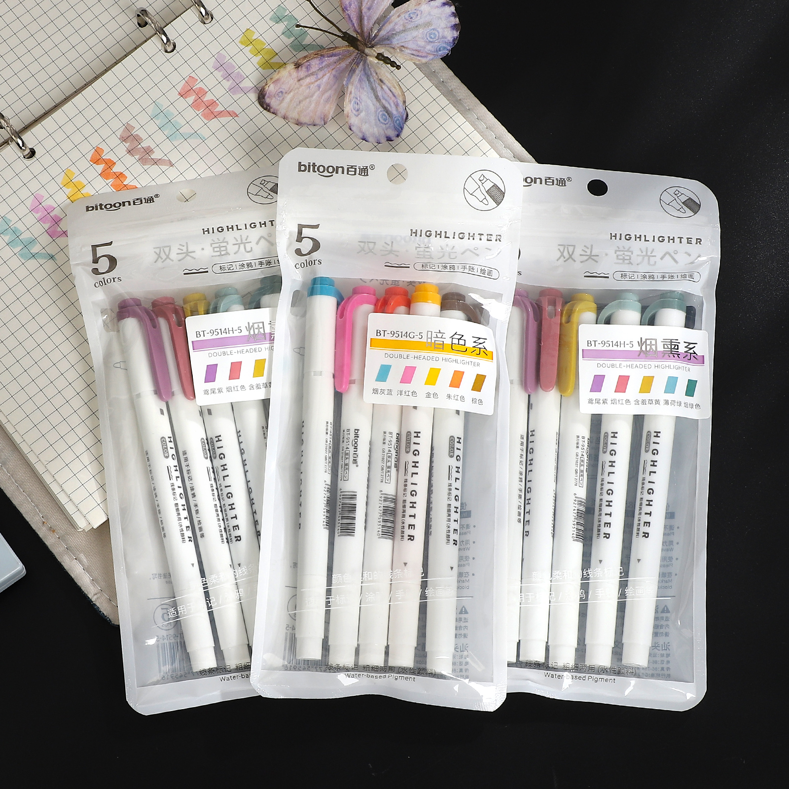 5 Pcs/set Vintage Macaron Morandi Color Double-ended Highlighter ...