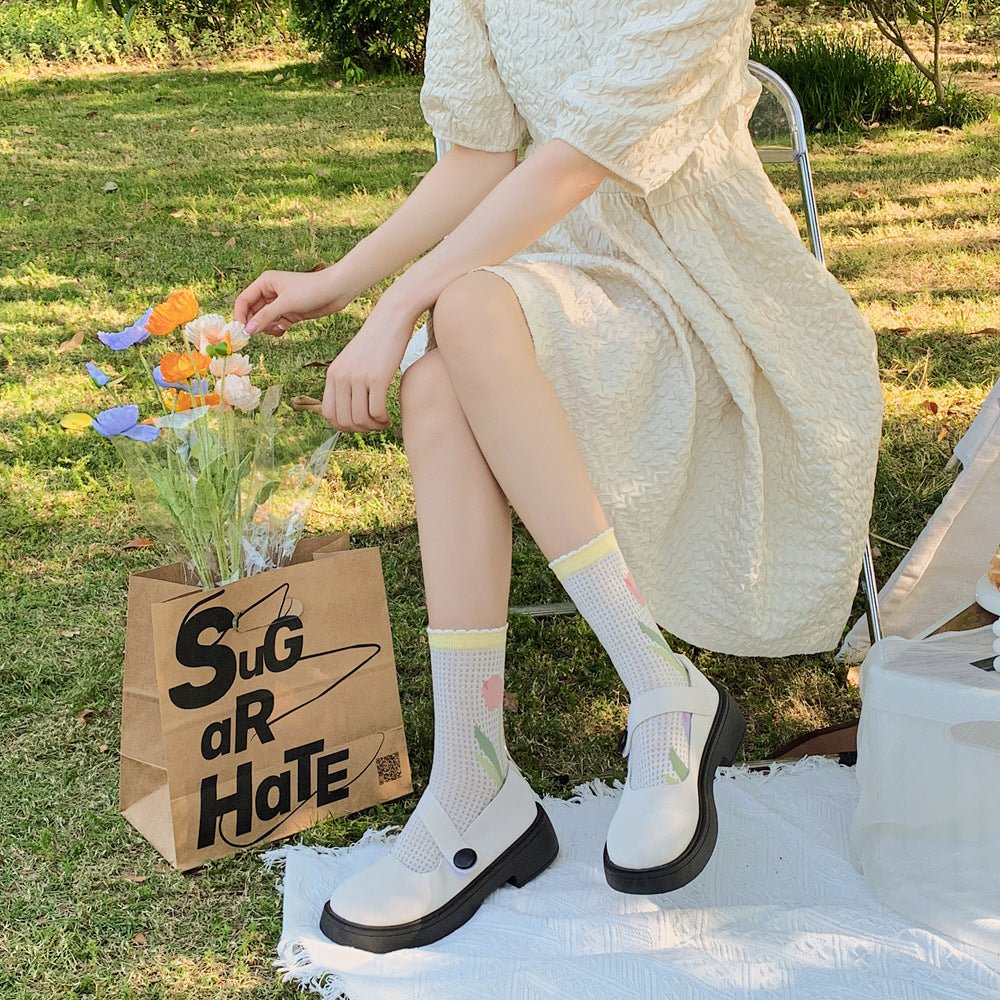 Floral Mesh Cutout Socks