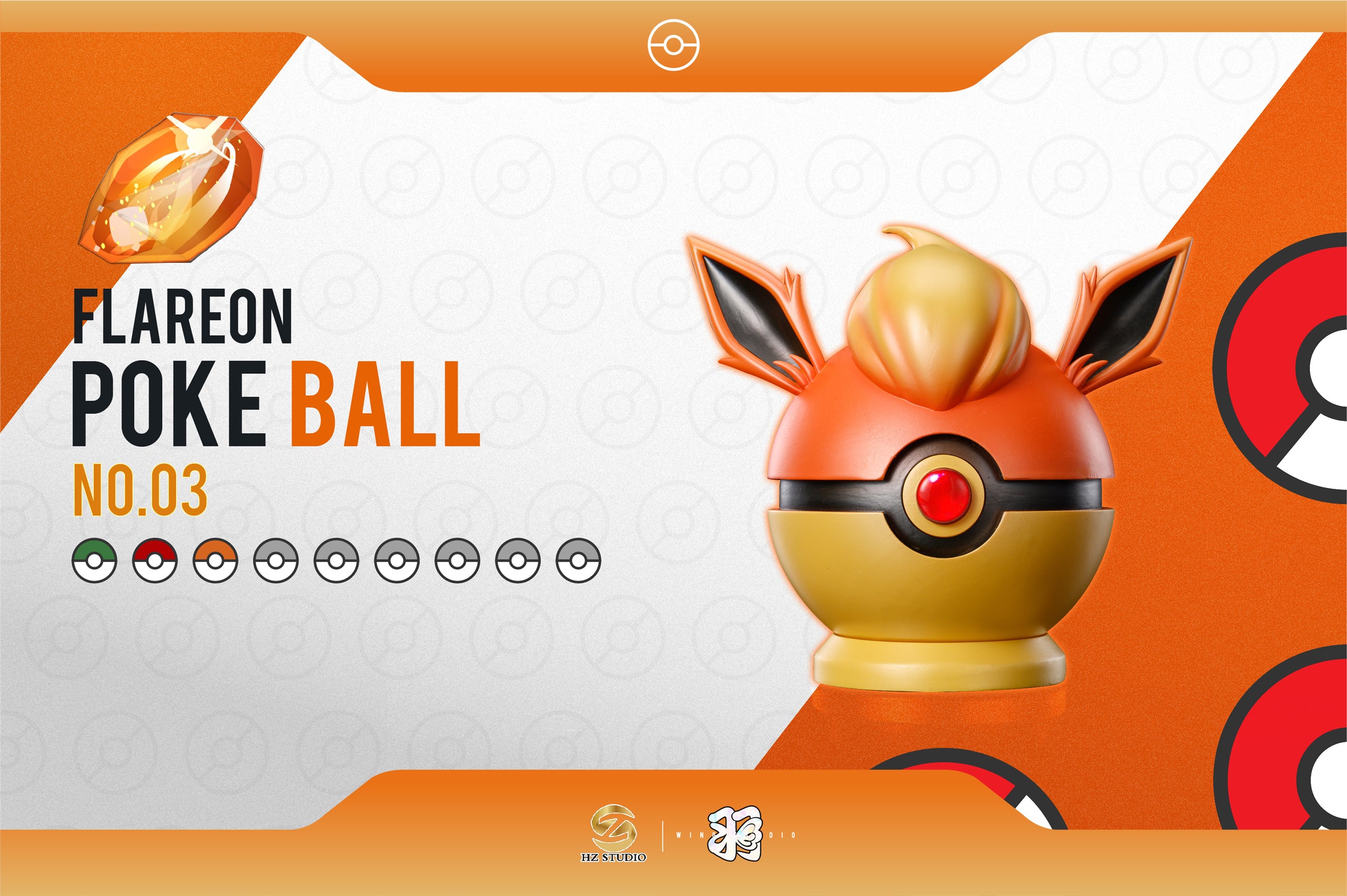 1/1 Scale Poke Ball Series 003 Flareon Poke Ball - Pokemon Resin Statue ...