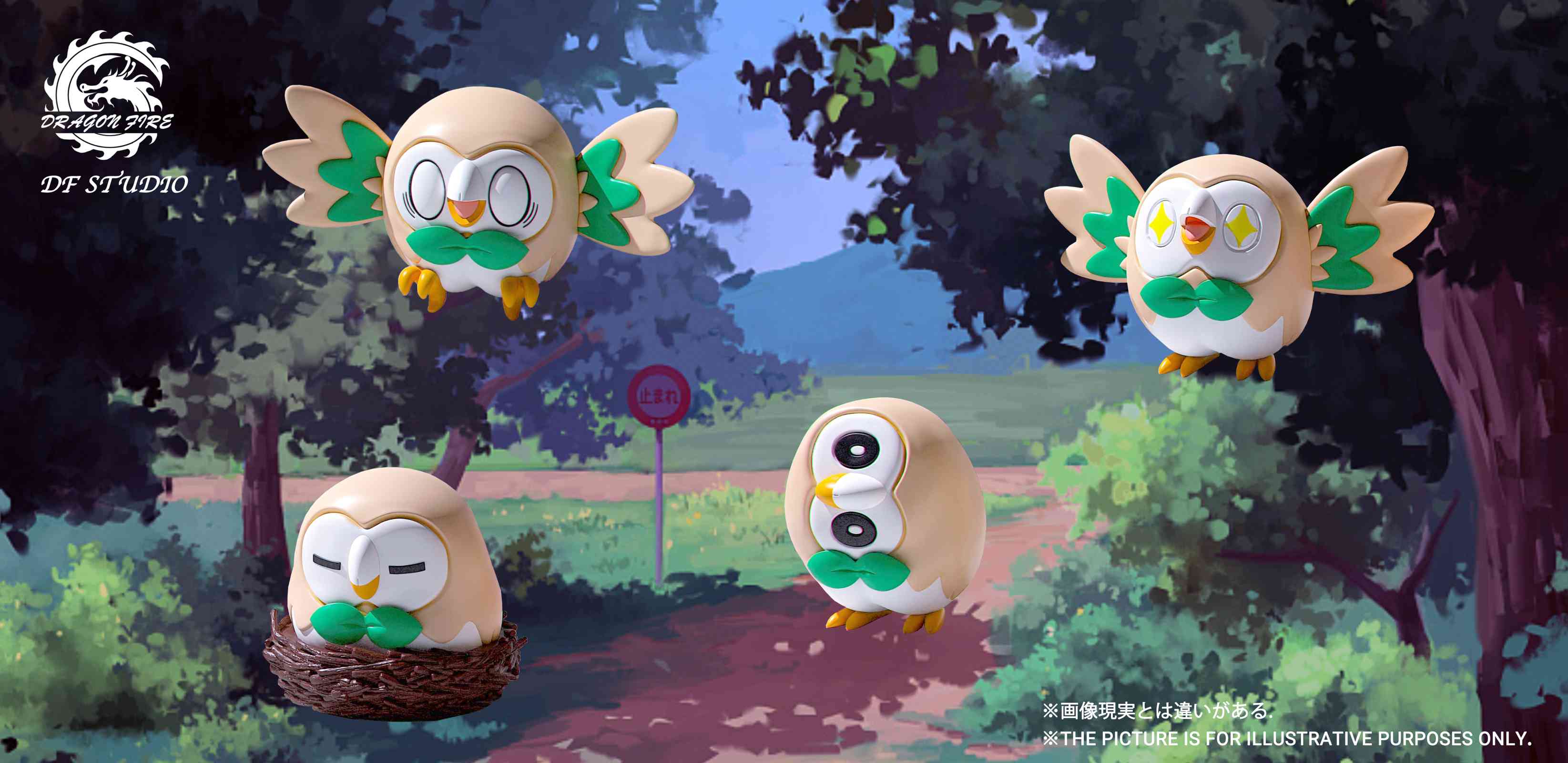 Rowlet Set - Pokemon Statue - Dragon Fire Studio