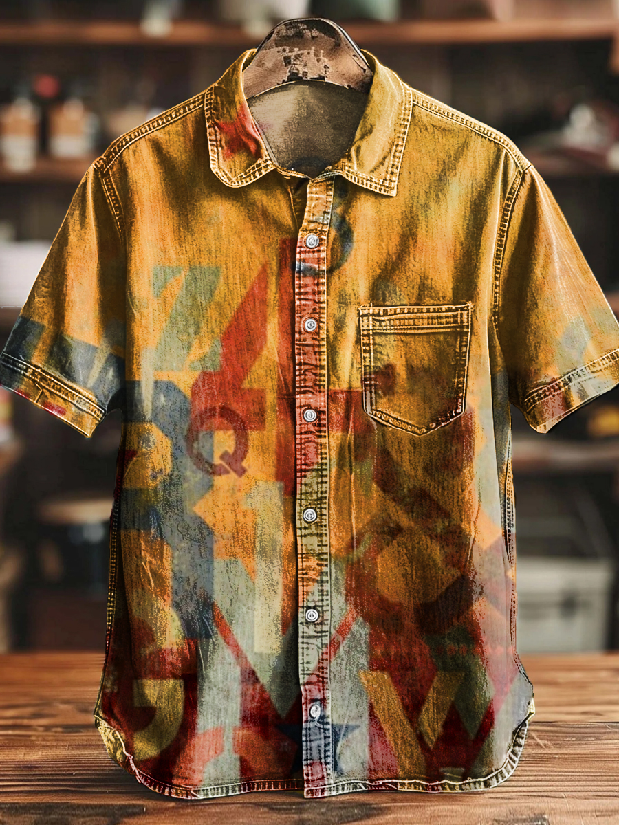 Vintage Abstract Colorful Digital Art Print Casual Shirt