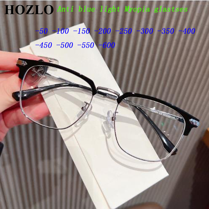 half-frame Anti blue light Myopia glasses fashion men women Vintage ...