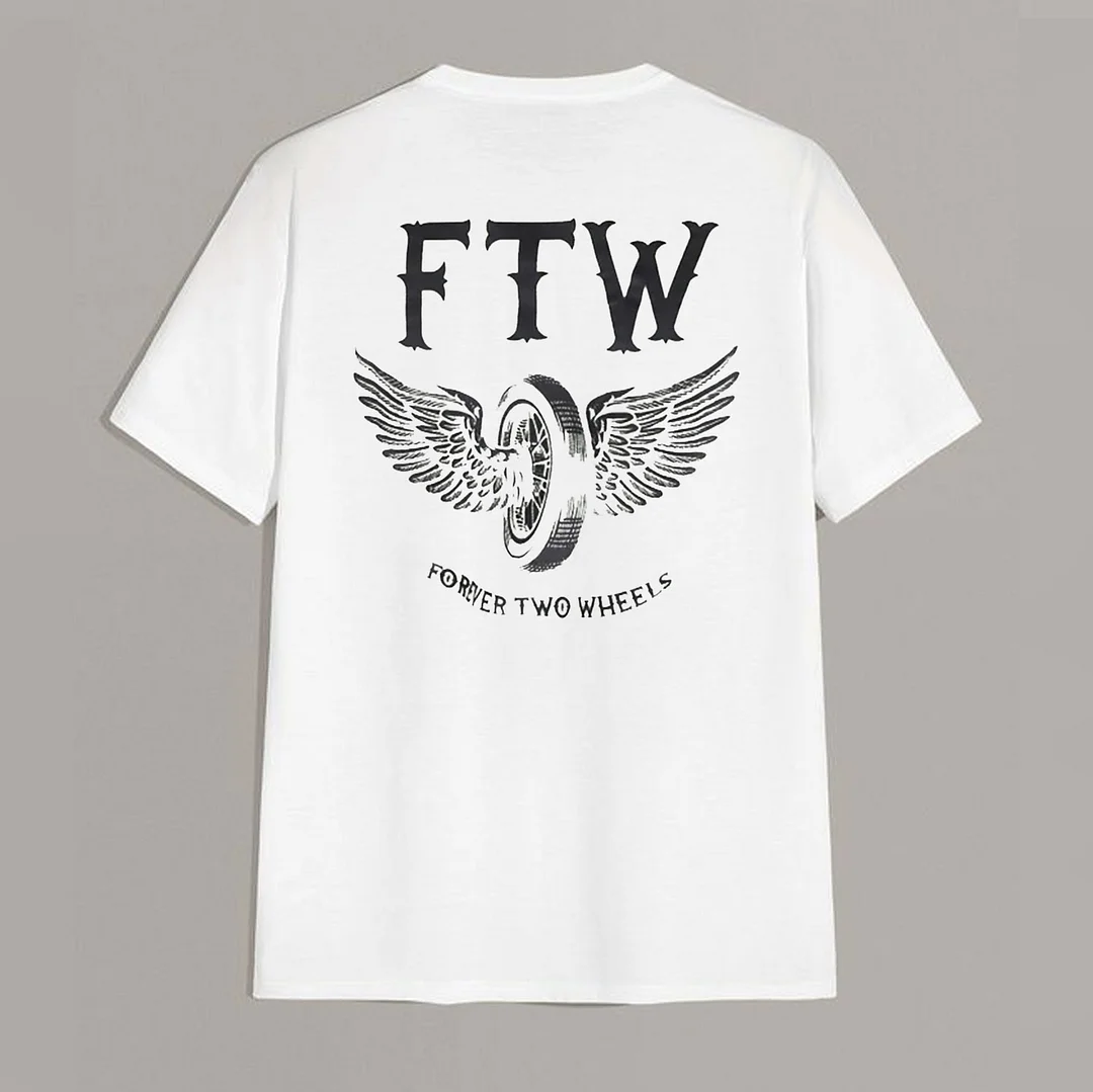 FTW FOREVER TWO WHEELS Angel Wings Graphic Print T-shirt