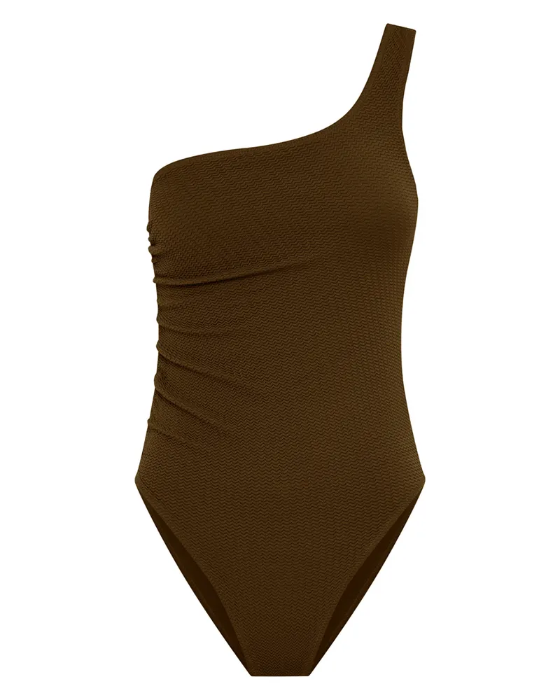 Women's solid color one-shoulder textured one-piece swimsuit