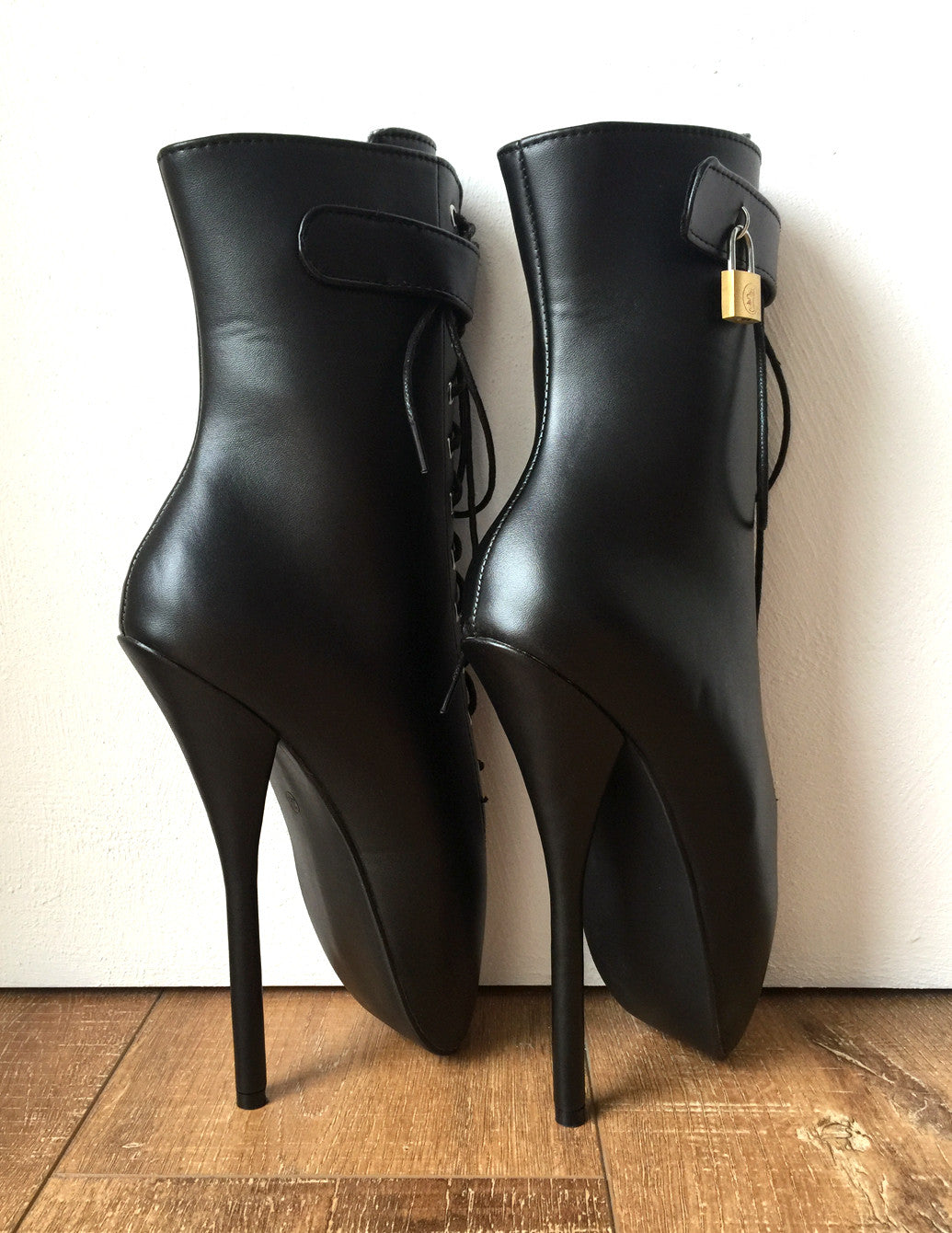 TAAFO 18cm Fetish Lockable Ballet Boots Mini Padlock Matte Black ...