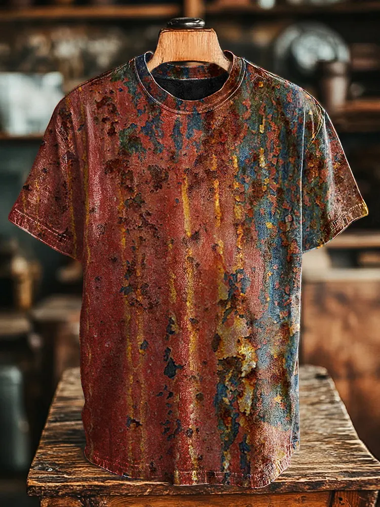 Unisex Vintage Distressed Rust Print Short Sleeve T-Shirt