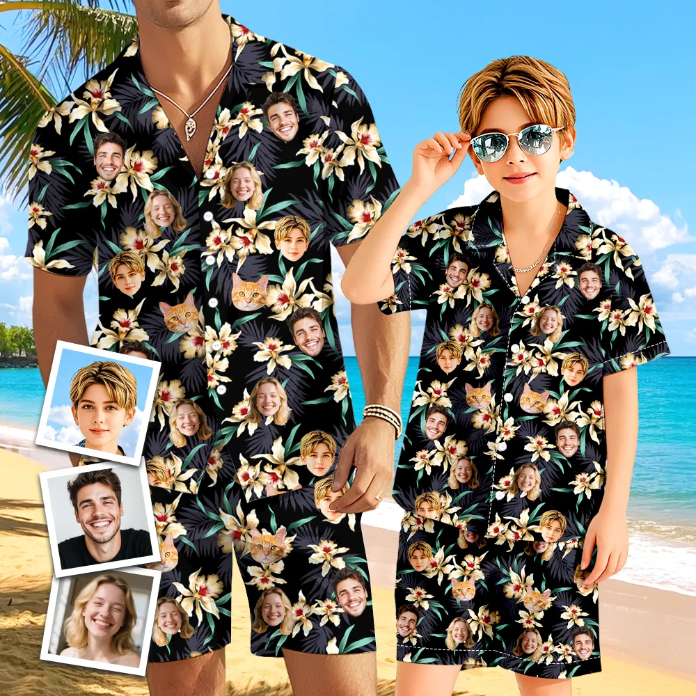 Personalized Father-Child Hawaiian Shirt and Short Set With Photo Print ...