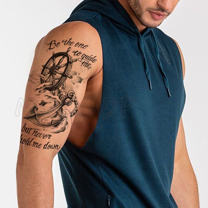 Woherb Temporary Tattoo Stickers Rudder Anchor Ocean Waves Fake Tatto ...