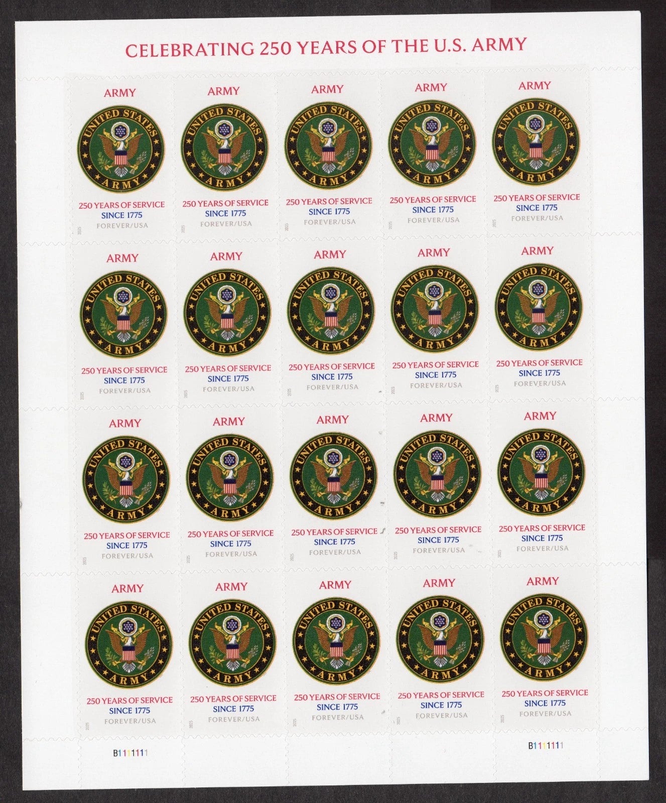2025 US Army 250th Anniversary Honors Forever Stamps