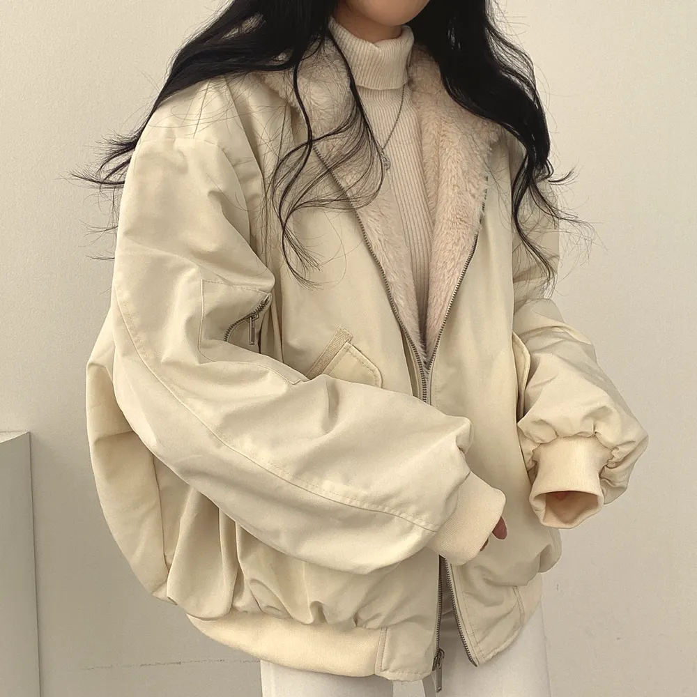 PLUS SIZE BOTH SIDES WEAR FLEECE LAMBSWOOL JACKET
