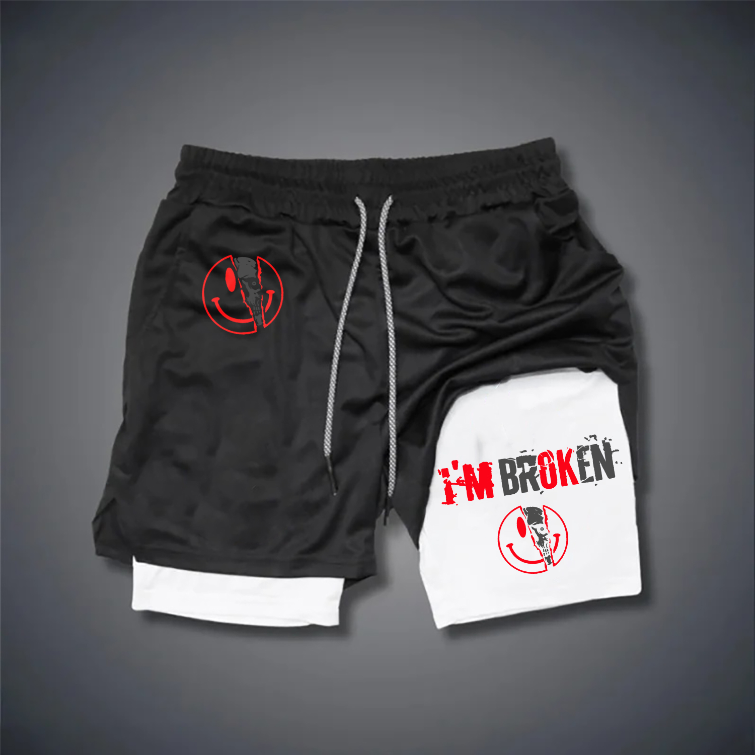 I'M BROKEN Skull And Broken Emoji Stretch Compression Liner Short