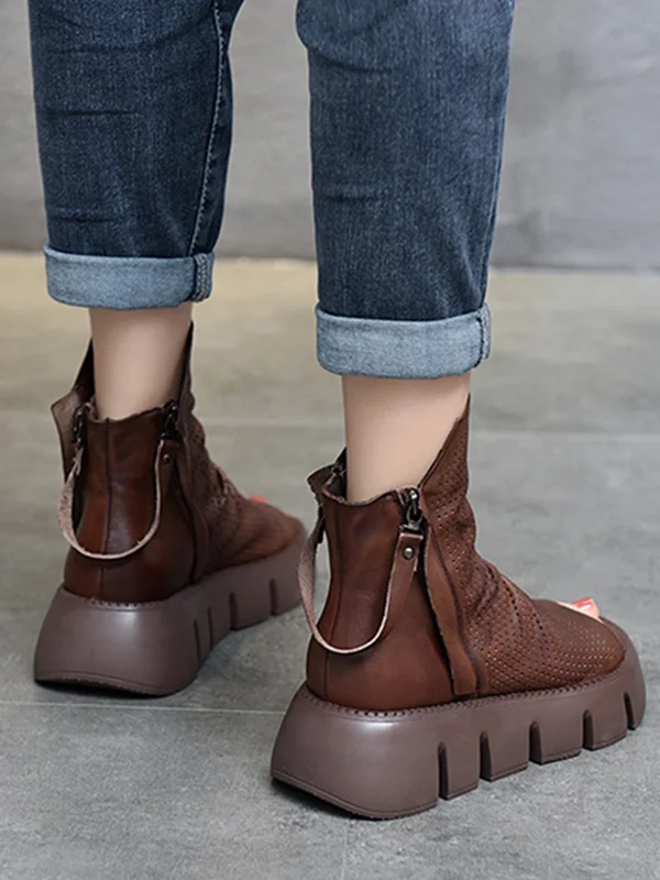 Urban Zipper Hollow Platform Shoes in Sleek Black and Brown